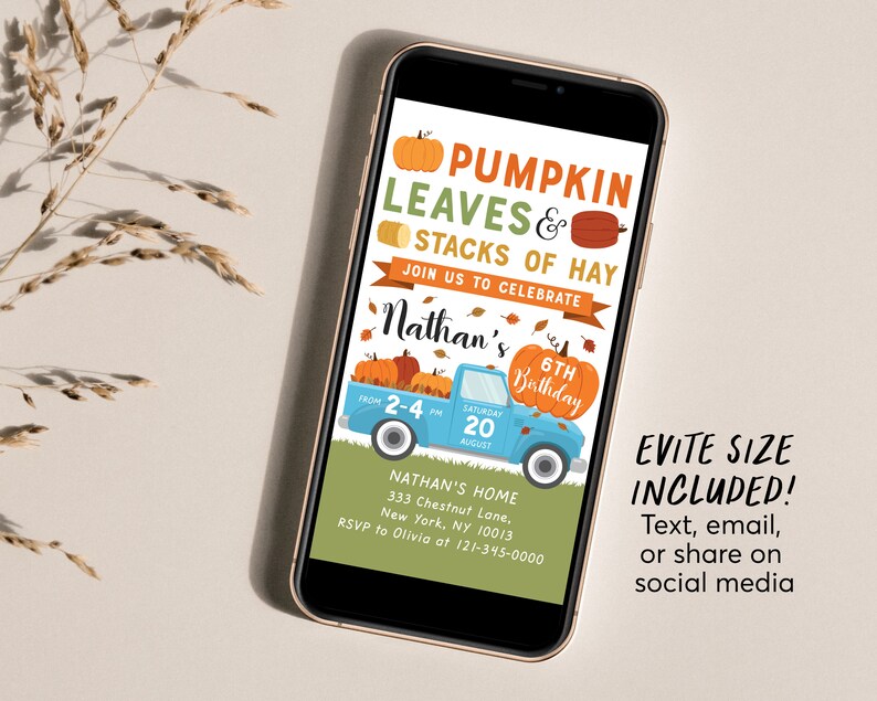 Fall Pumpkin Truck Birthday Invitation Editable Template Boy - Etsy