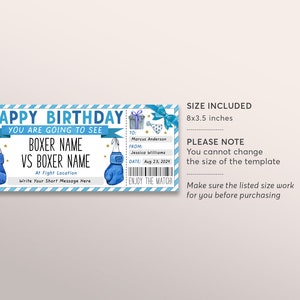 Boxing Ticket Gift Editable Template, Birthday Surprise Boxing Match ...