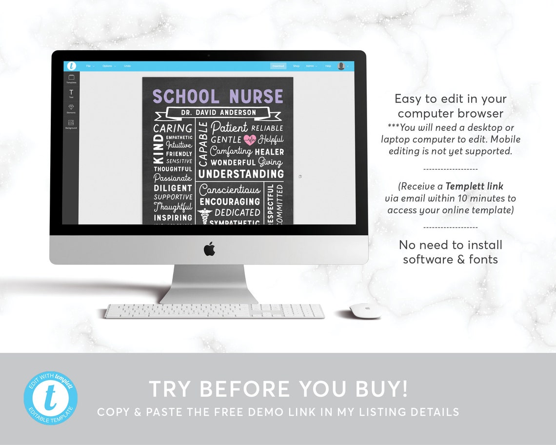 Editable School Nurse Chalkboard Gift Print Template New | Etsy