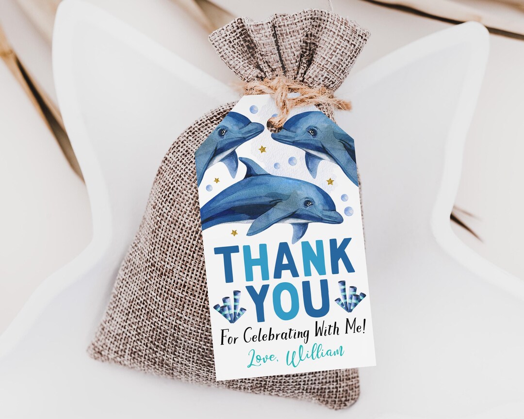 Dolphin Birthday Party Favor Tags Editable Template, Dolphin Under the ...