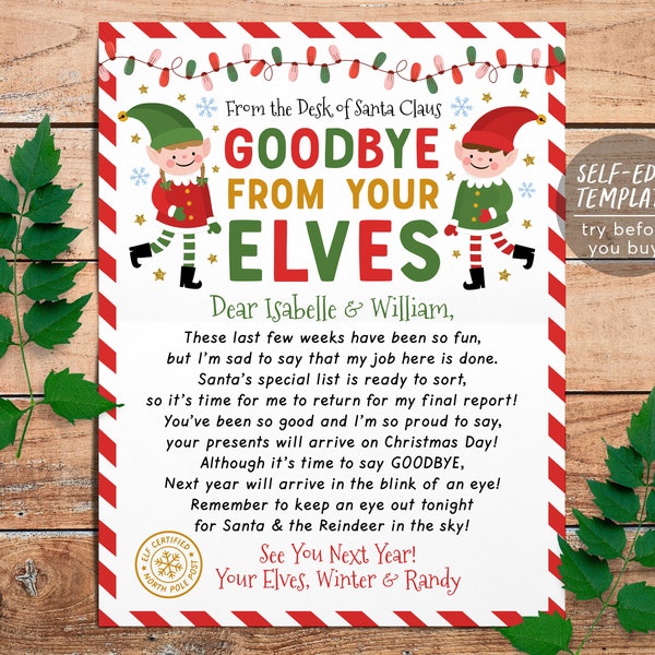 Goodbye From Your Elf Letter - Etsy