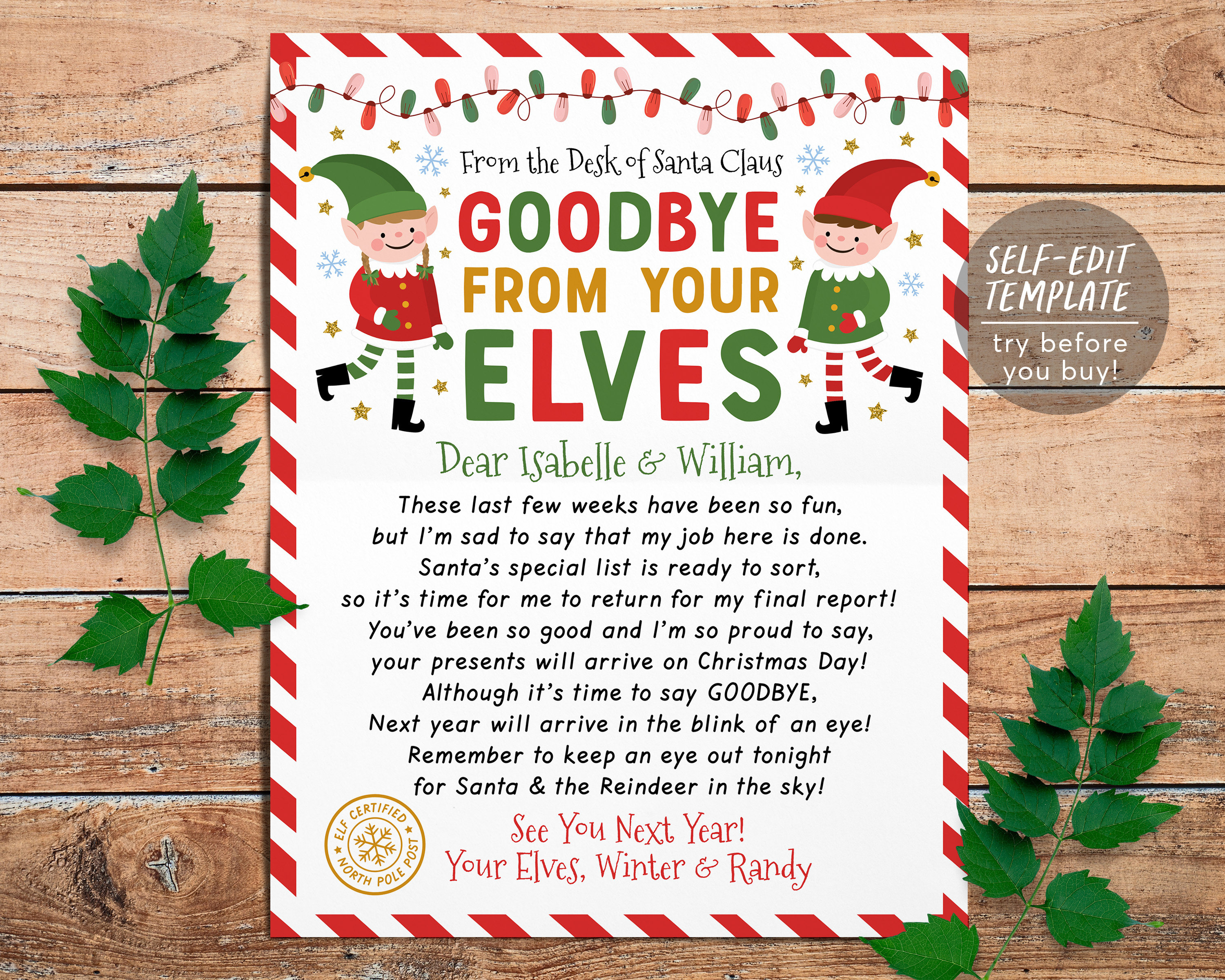 Goodbye Letter From Elves Editable Template, End of Christmas Farewell ...