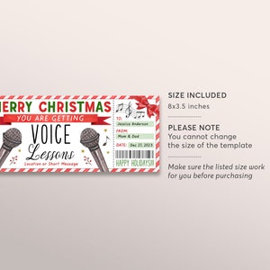 Voice Lessons Christmas Gift Certificate Editable Template, Surprise ...