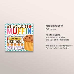 Muffin Gift Tag Editable Template, We Would Be Muffin Without Teachers ...