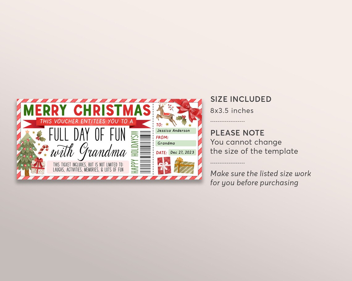 Christmas Fun Day Ticket Editable Template, Surprise Day of Fun With ...