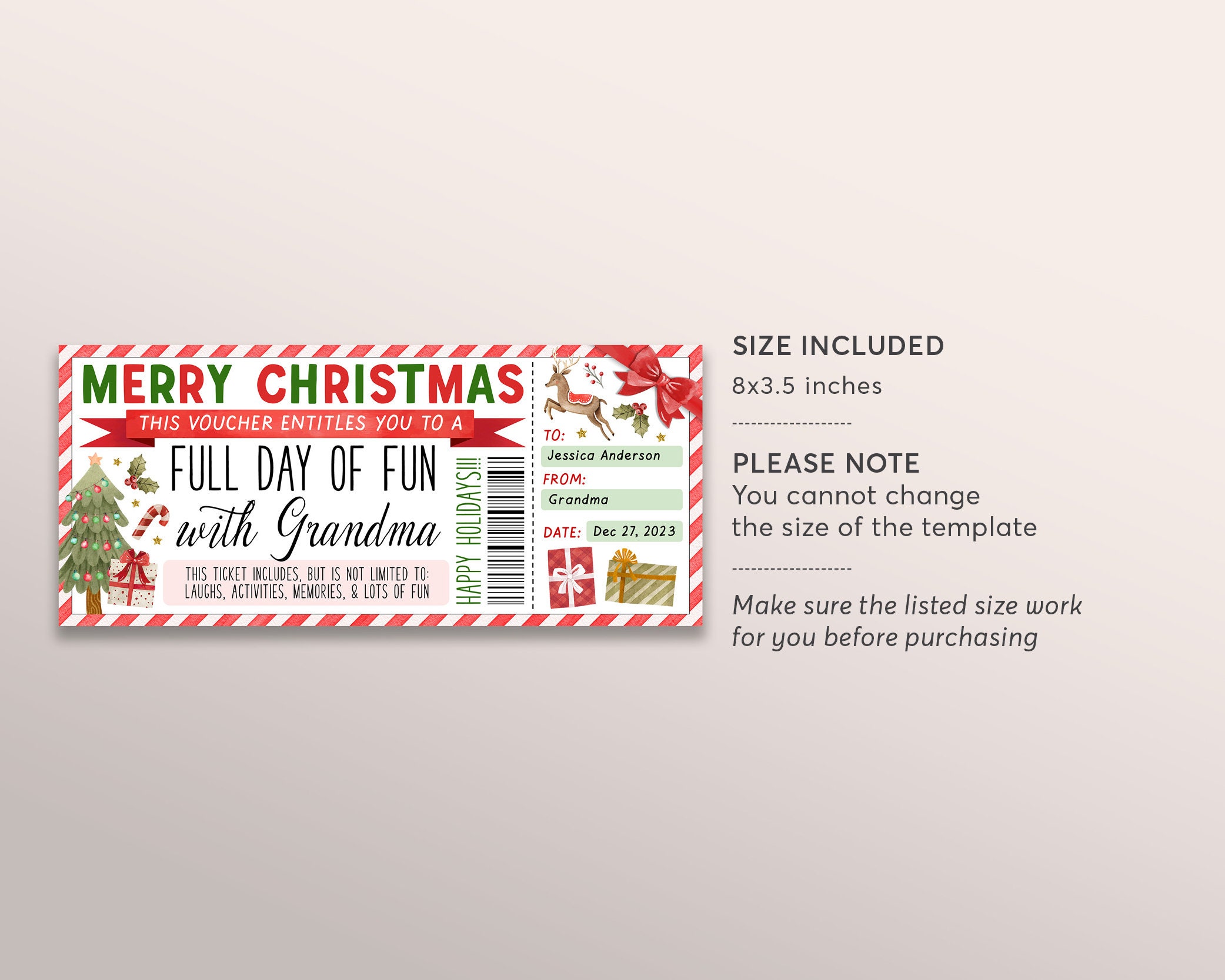 Christmas Fun Day Ticket Editable Template, Surprise Day of Fun With ...