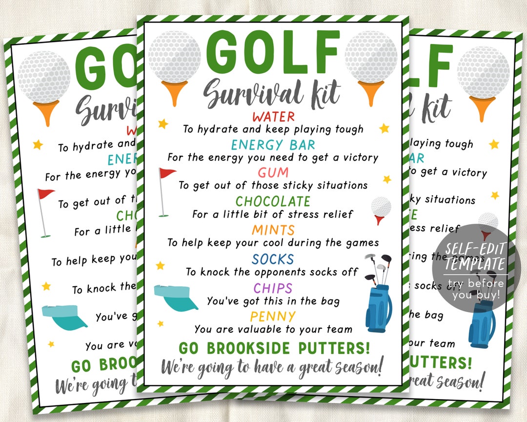 Golf Survival Kit Gift Tags Editable Template, Golfer Player Team Gift ...