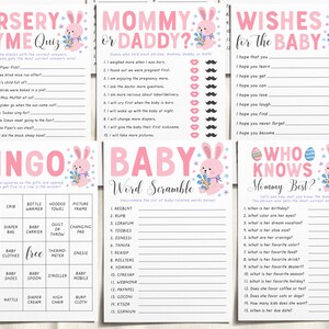 Bunny Baby Shower Games Bundle Editable Template, Easter Spring Baby 12 ...