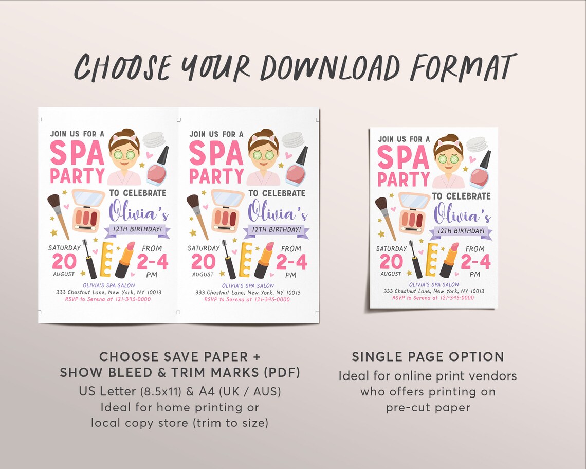 Spa Party Invitation Editable Template Makeup Party Facial - Etsy