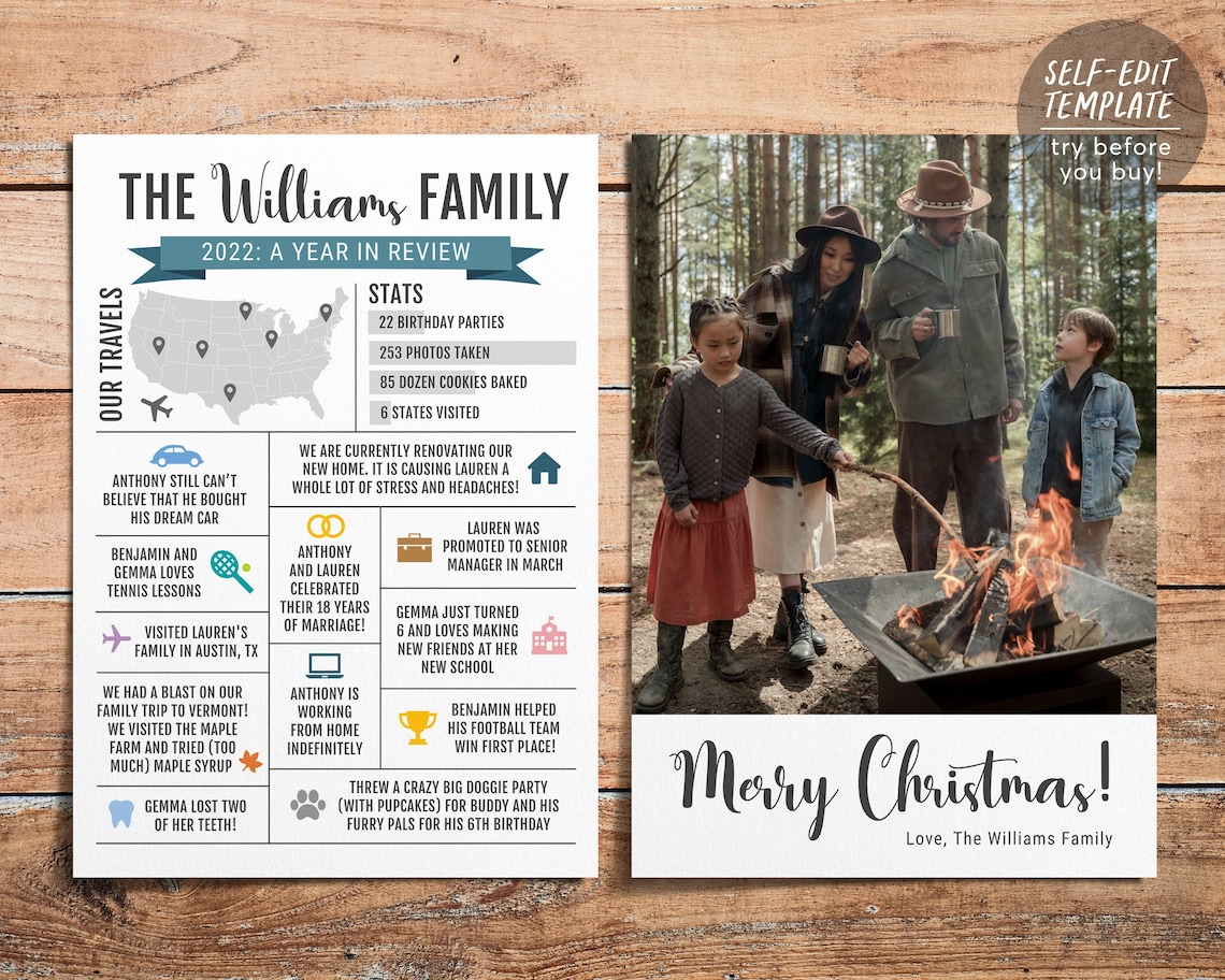 Year in Review Infographic Christmas Card Editable Template - Etsy