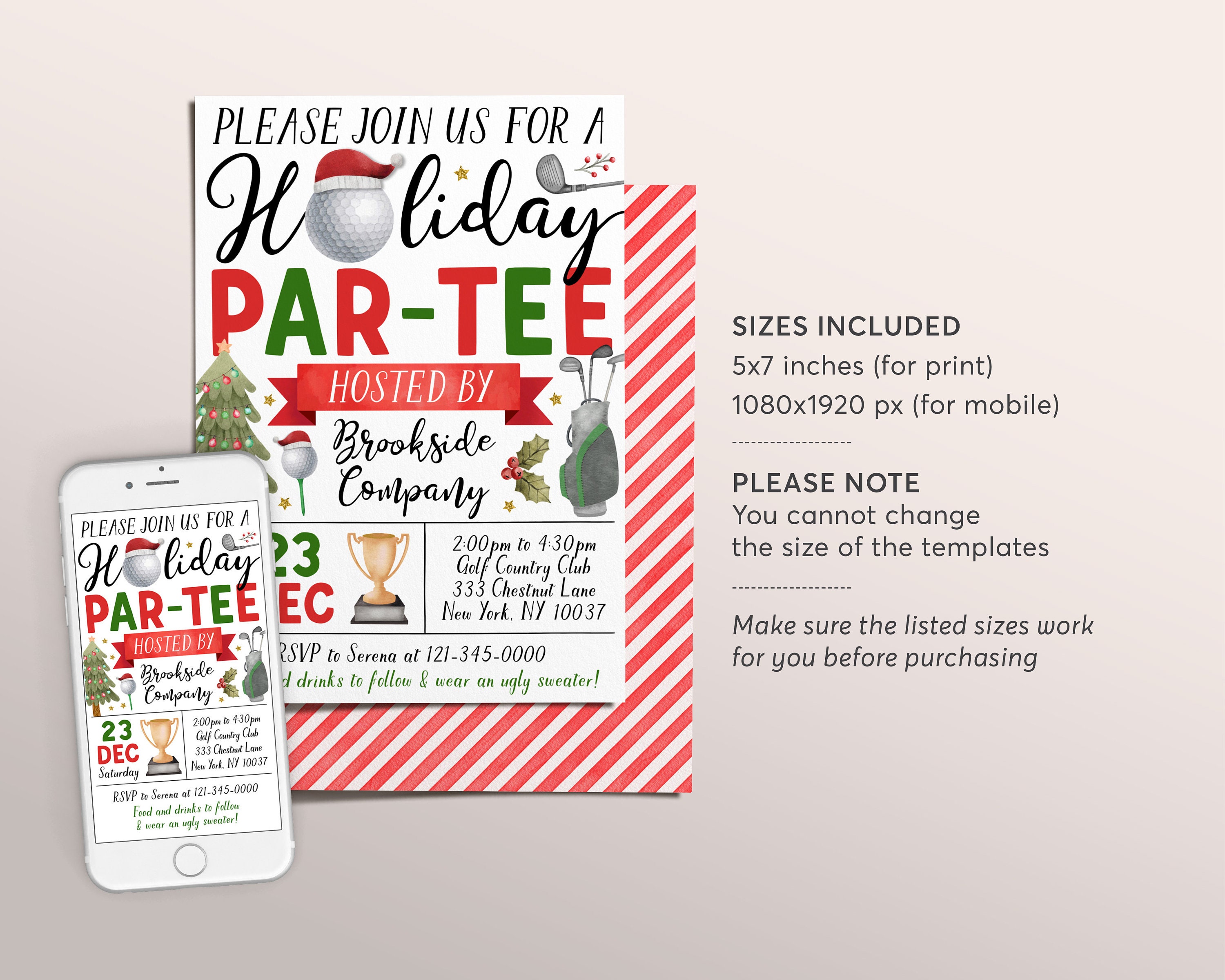 Christmas Golf Invitation Editable Template, Holiday Par-tee Invite ...