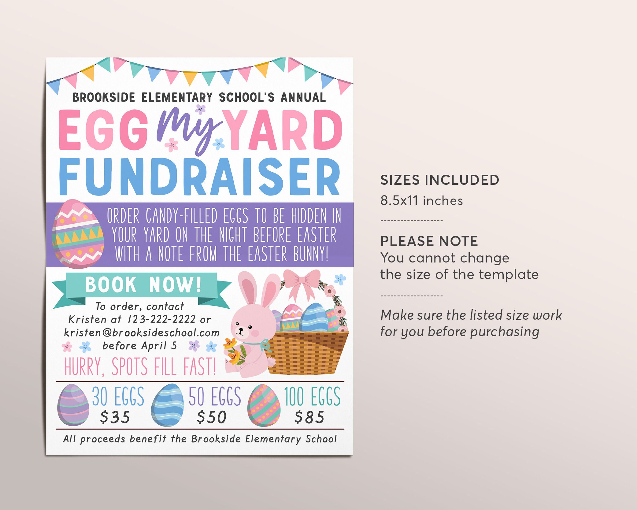 Egg My Yard Easter Fundraiser Flyer Editable Template, Easter Egg Drop ...