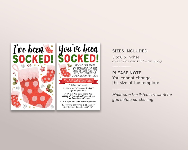 I've Been Socked Christmas Office Party Coworker Game Editable Template ...