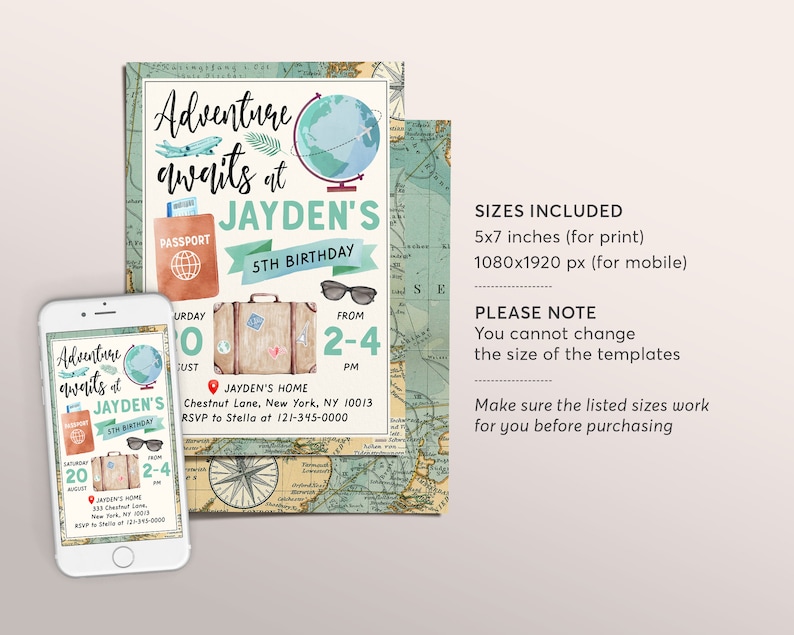 Adventure Awaits Travel Birthday Party Invitation Editable - Etsy