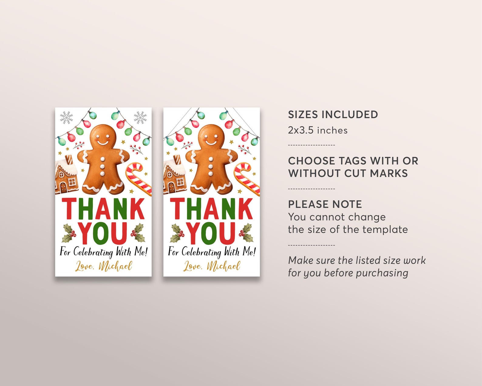 Gingerbread Birthday Party Favor Tags Editable Template, Christmas ...