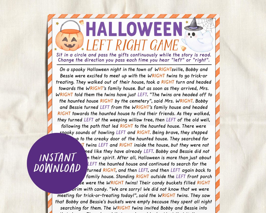 Halloween Left Right Game, Left Right Story Pass the Gift Prize ...