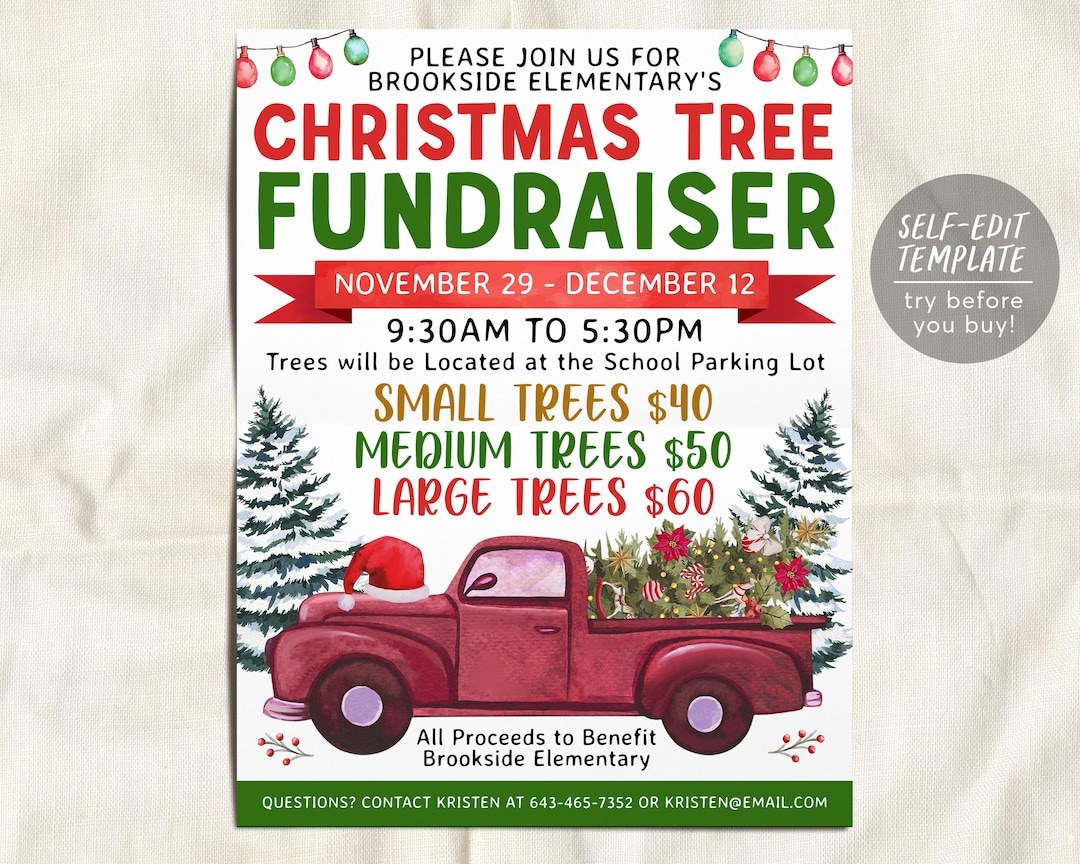Christmas Tree Fundraiser Flyer Editable Template, Holiday Xmas Plant ...