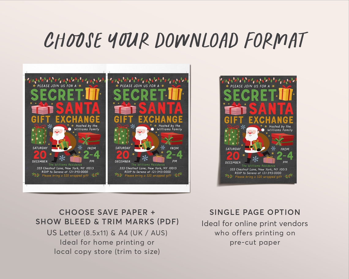 Secret Santa Gift Exchange Invitation Editable Template - Etsy