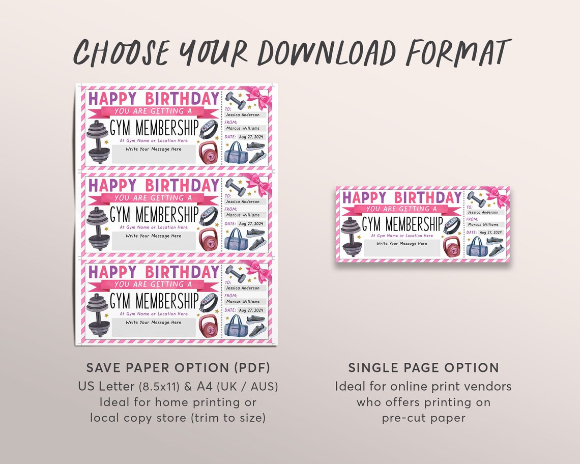 Gym Membership Ticket Editable Template, Birthday Surprise Personal ...