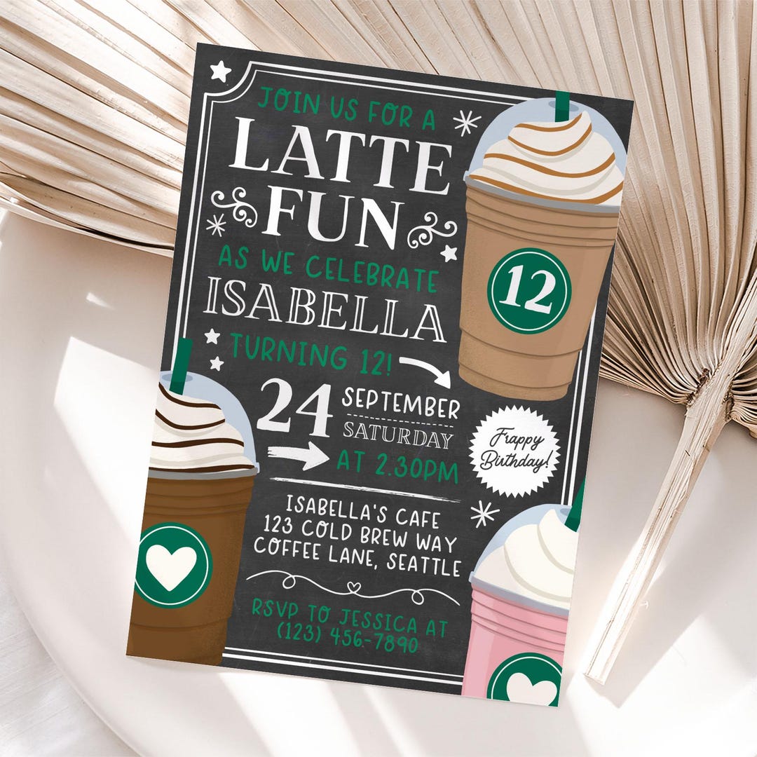 Coffee Birthday Invitation, Latte Fun Invite Template With Photo, Tween ...