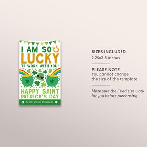 St Patrick's Day Coworker Gift Tags Editable Template, Shamrock Rainbow ...