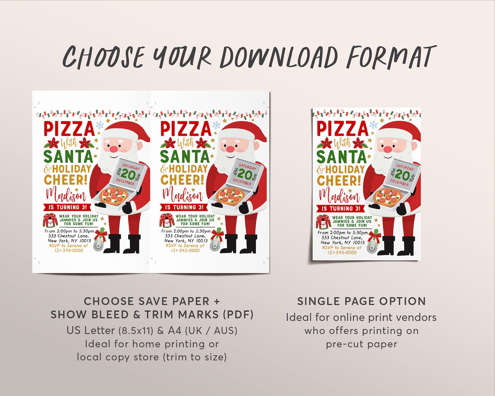 Pizza With Santa Invitation Editable Template, Pizza and Pajamas ...