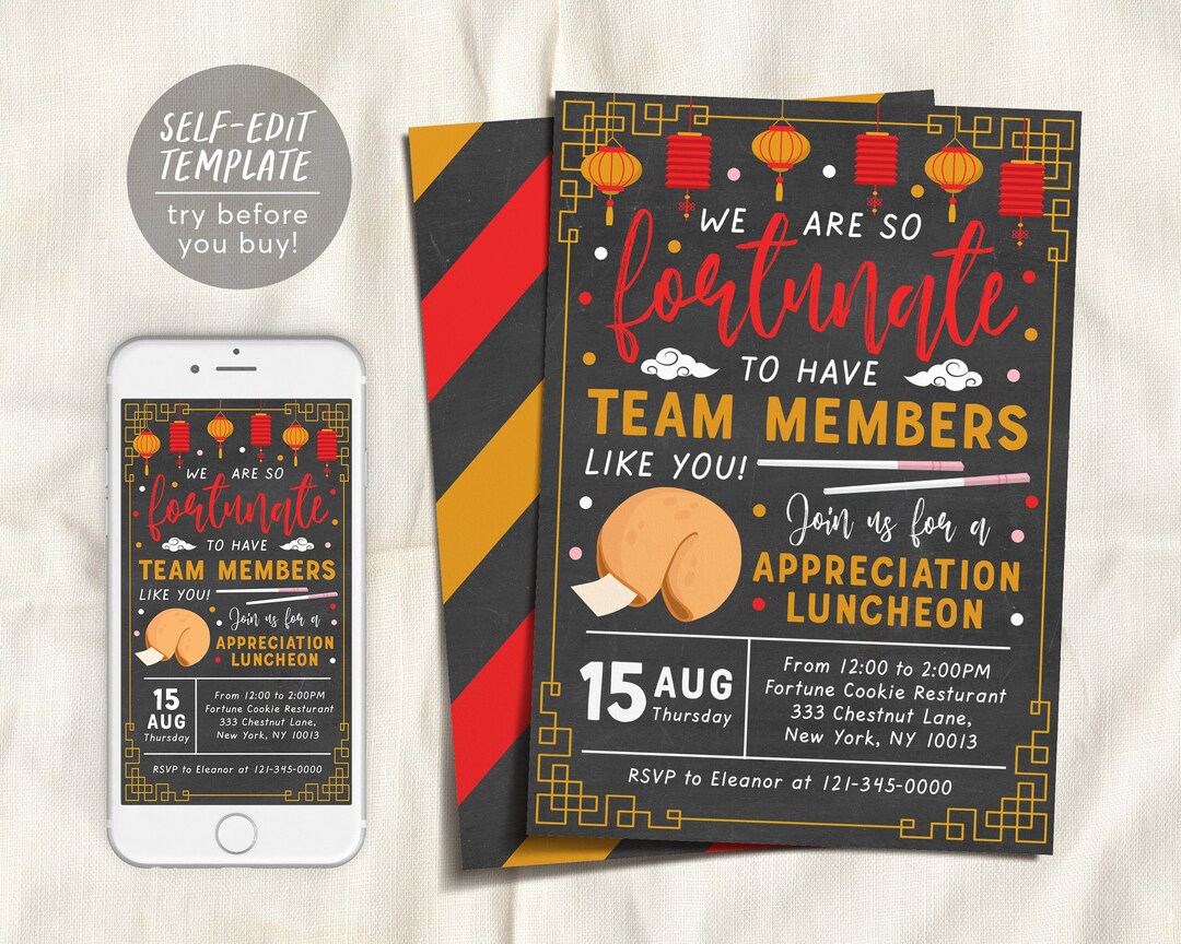 Fortune Cookie Appreciation Invitation Editable Template, Chinese Food ...