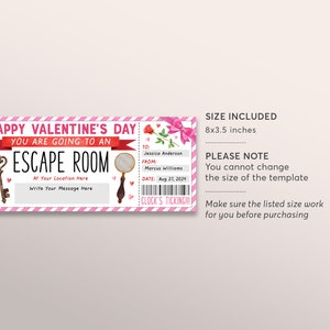Valentines Day Escape Room Ticket Editable Template, Anniversary ...
