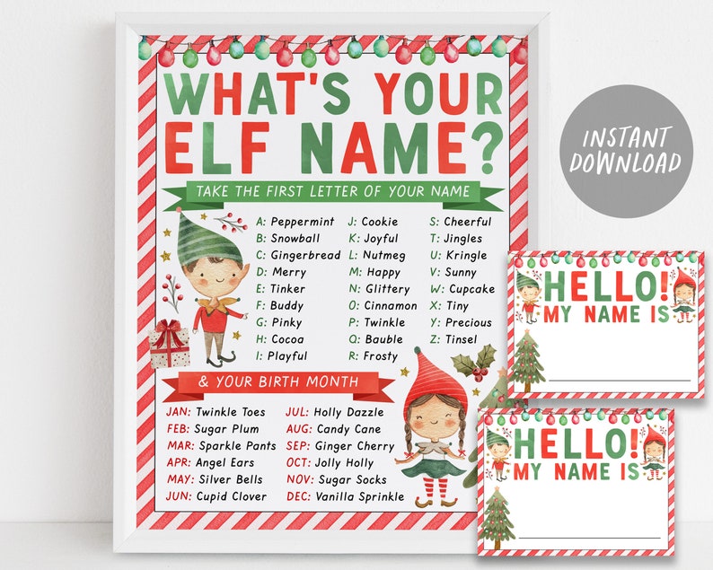 What's Your Elf Name Game, Elves Christmas Party Activity Game With ...
