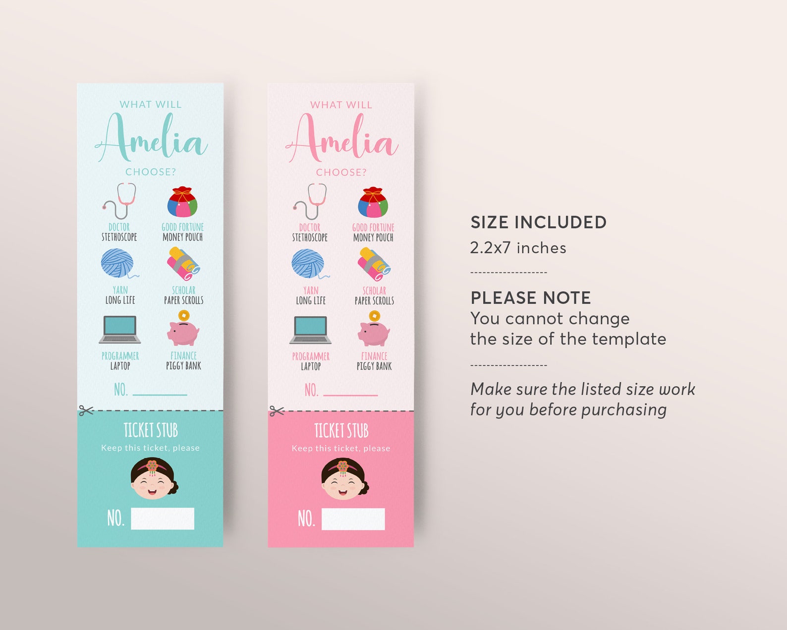 Doljabi Raffle Ticket Template Korean Baby Girl First - Etsy