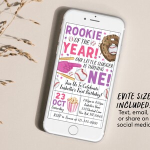 Baseball First Birthday Invitation Editable Template, Girl Rookie of ...