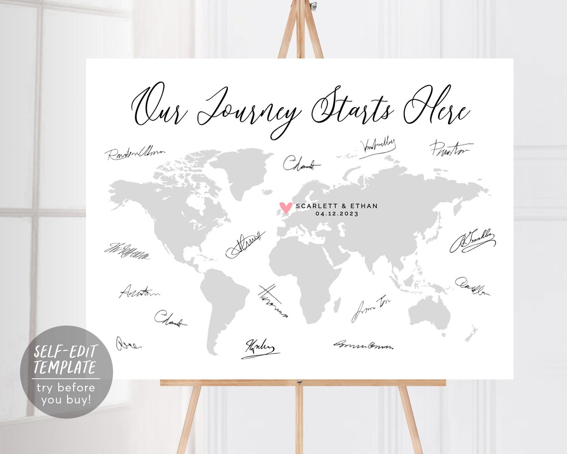 Editable World Map Guest Book Alternative Template Travel - Etsy