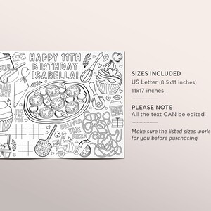 Pizza and Cupcakes Birthday Party Placemat Editable Template, Chef ...
