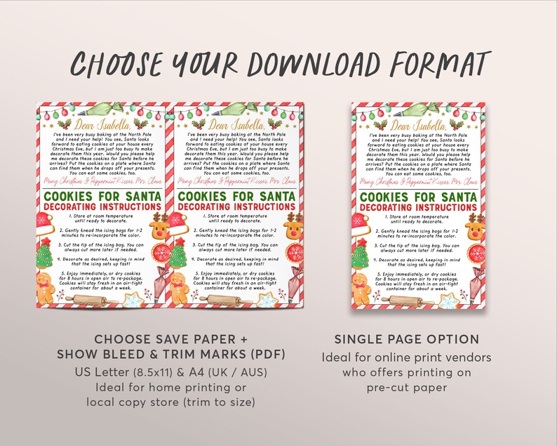 Letter From Mrs. Claus DIY Cookie Kit Instructions Card Editable ...