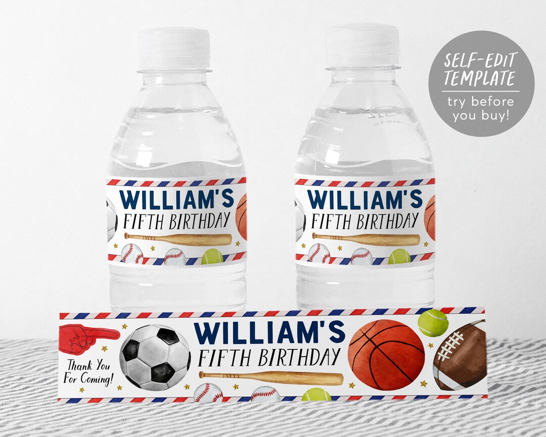 All Star Sports Water Bottle Labels Editable Template, It's Game Time ...