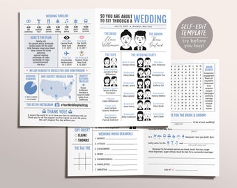 Modern Infographic Wedding Program Dusty Blue Reception - Etsy