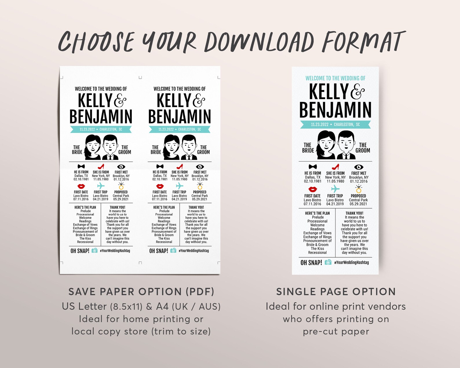 Silhouette Wedding Program Template Reception Infographic - Etsy