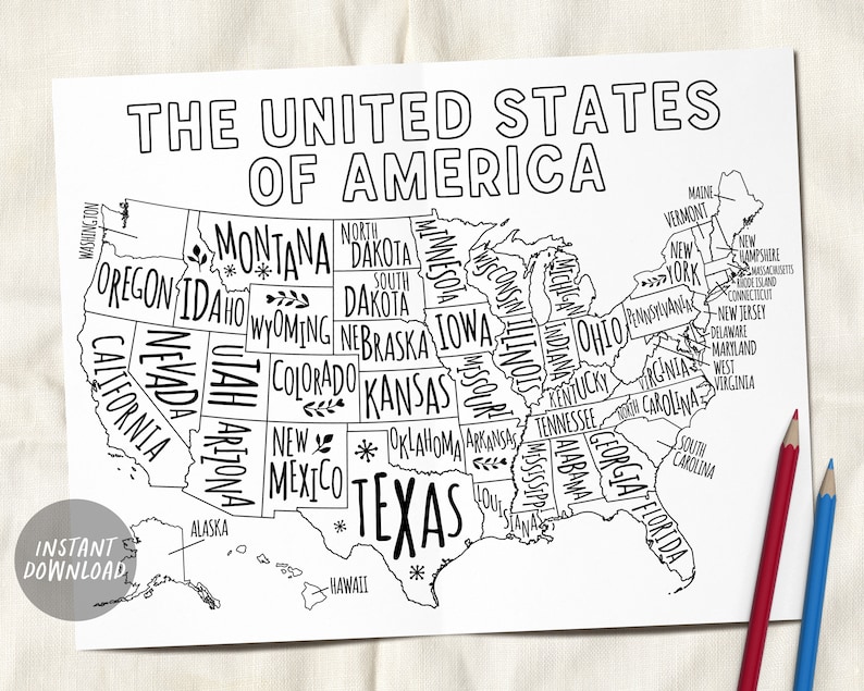 United States Map Coloring Page, States Classroom Coloring Sheet ...