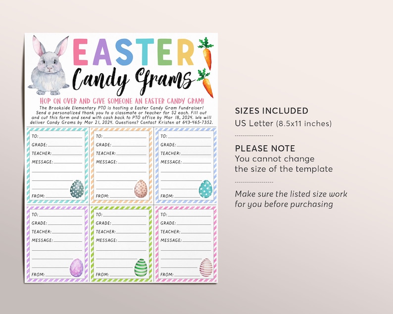 Easter Candy Gram Flyer Editable Template, Easter Bunny Candy Grams ...