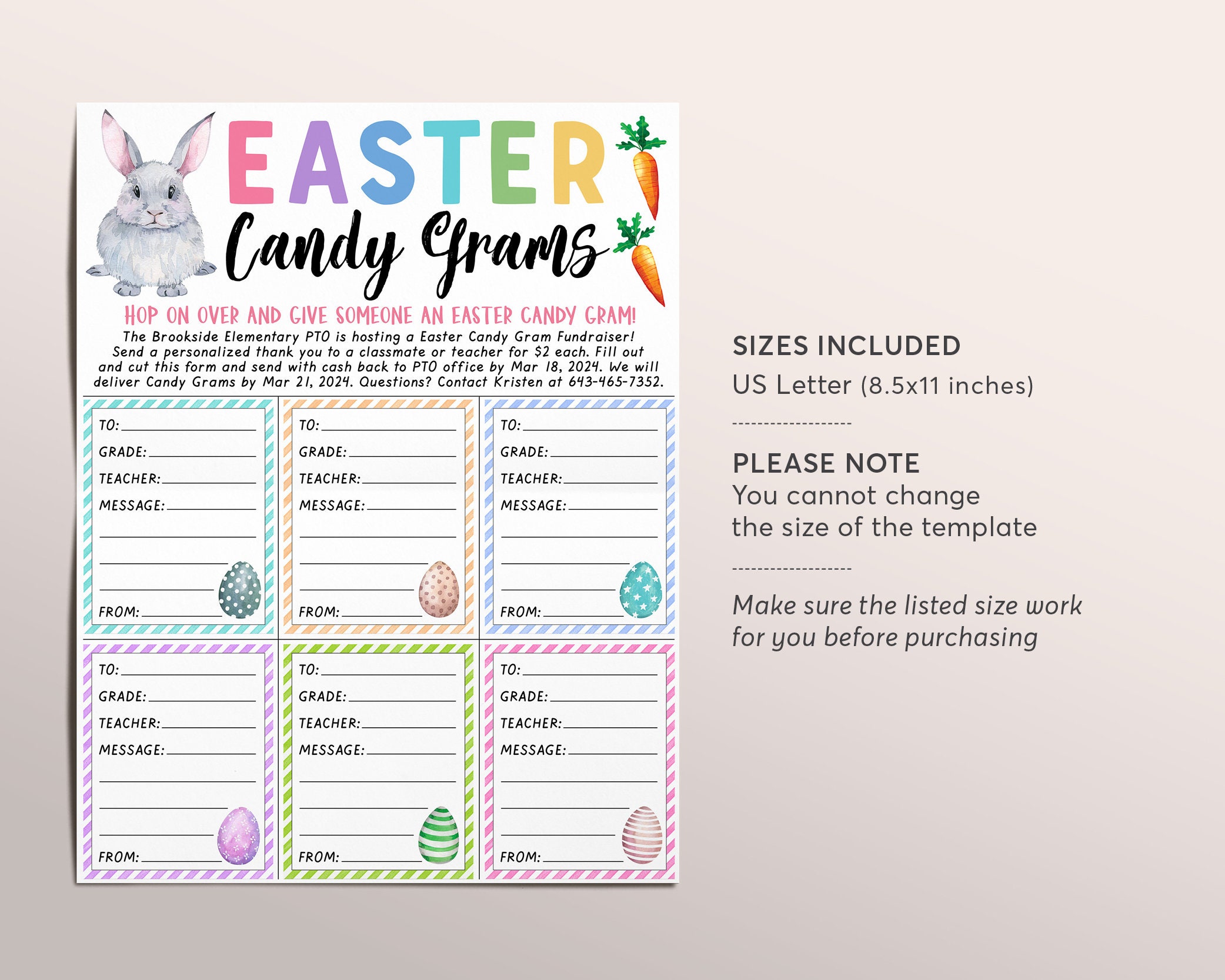 Easter Candy Gram Flyer Editable Template, Easter Bunny Candy Grams ...