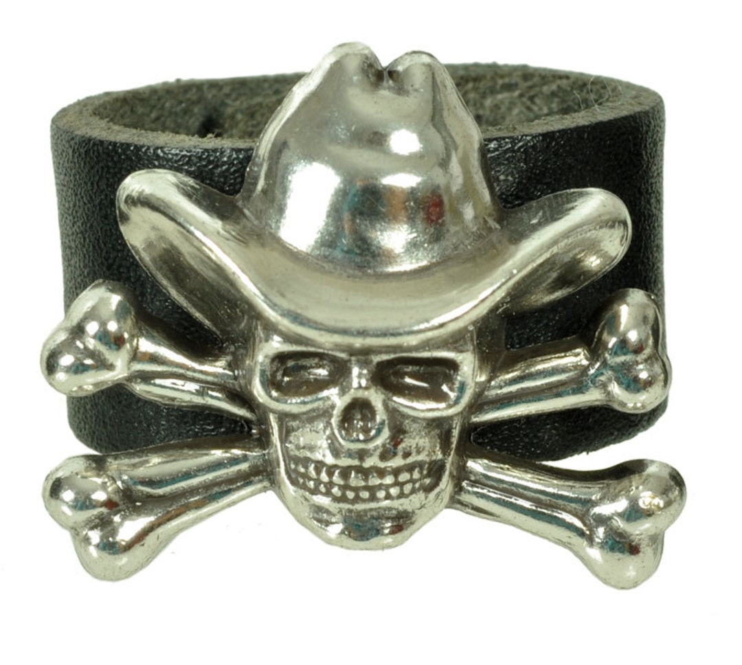 Leatherring "skull + Bones + Hat" - Etsy