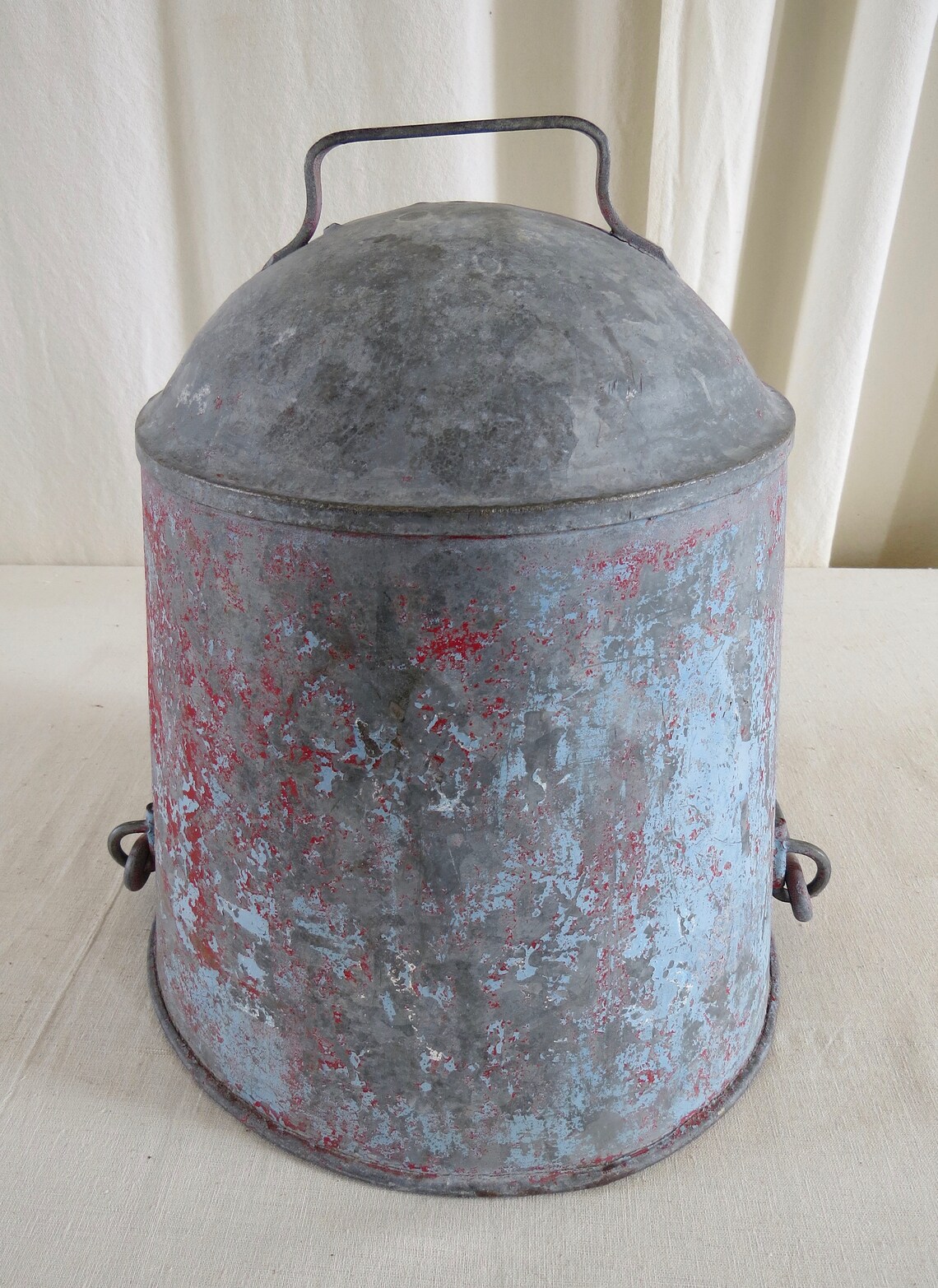 French Vintage Galvanised Fire Bucket / Distressed Old Fire Bucket 1920 ...