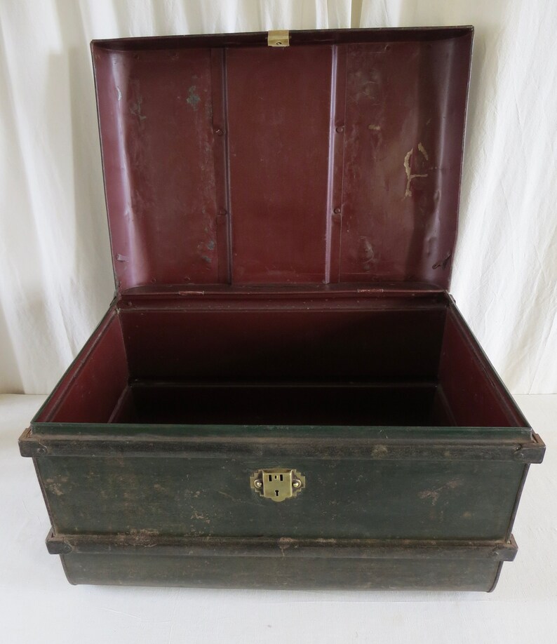 Travel Antique Cabin Trunk / Antique Metal Storage Trunk Mid 19th ...