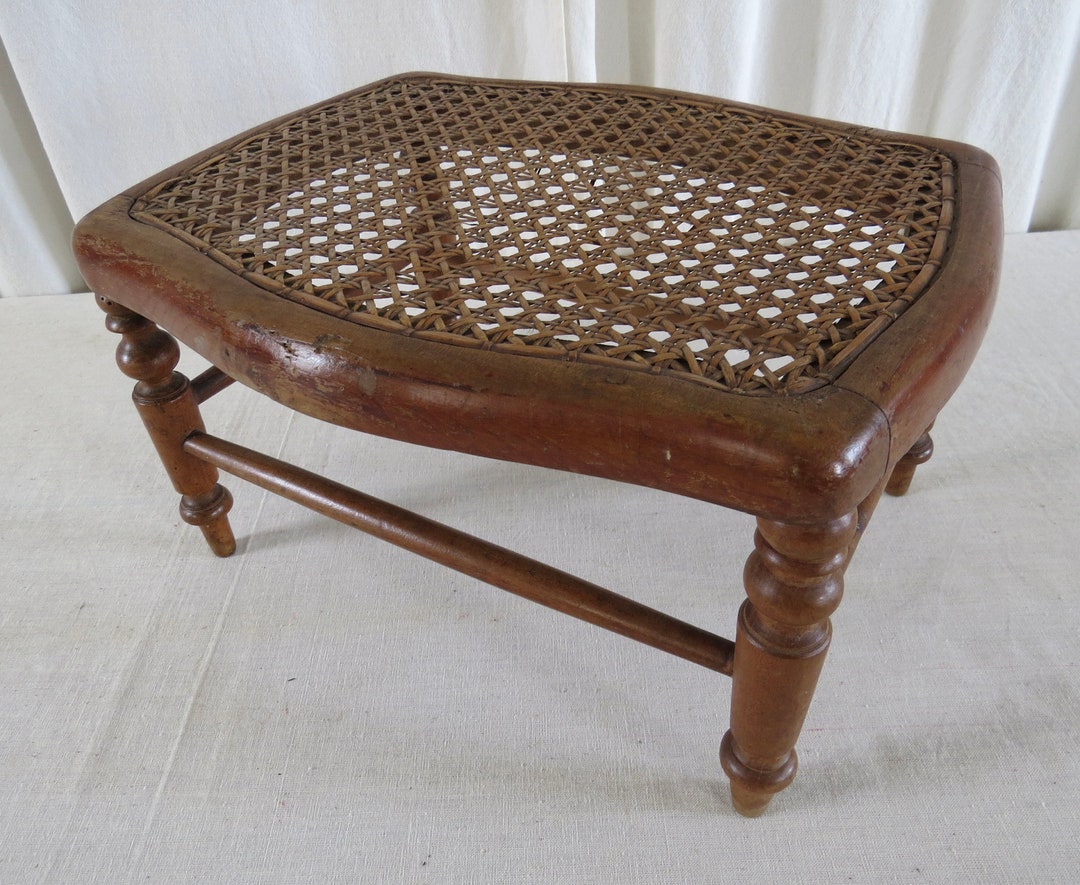 ANTIQUE STOOL / FRENCH Beech and Cane Small Stool Early 20th Century ...
