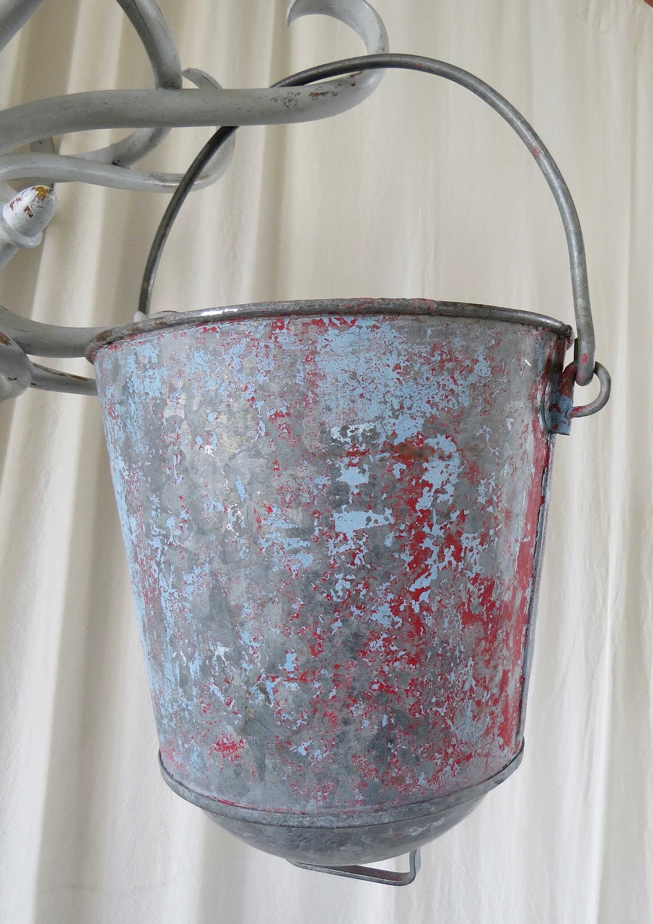 French Vintage Galvanised Fire Bucket / Distressed Old Fire Bucket 1920 ...