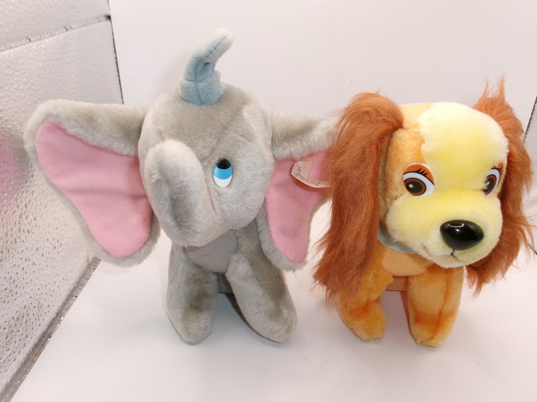 Vintage Disney Dumbo Elephant & Lady and the Tramp Dog Plush Stuffed ...