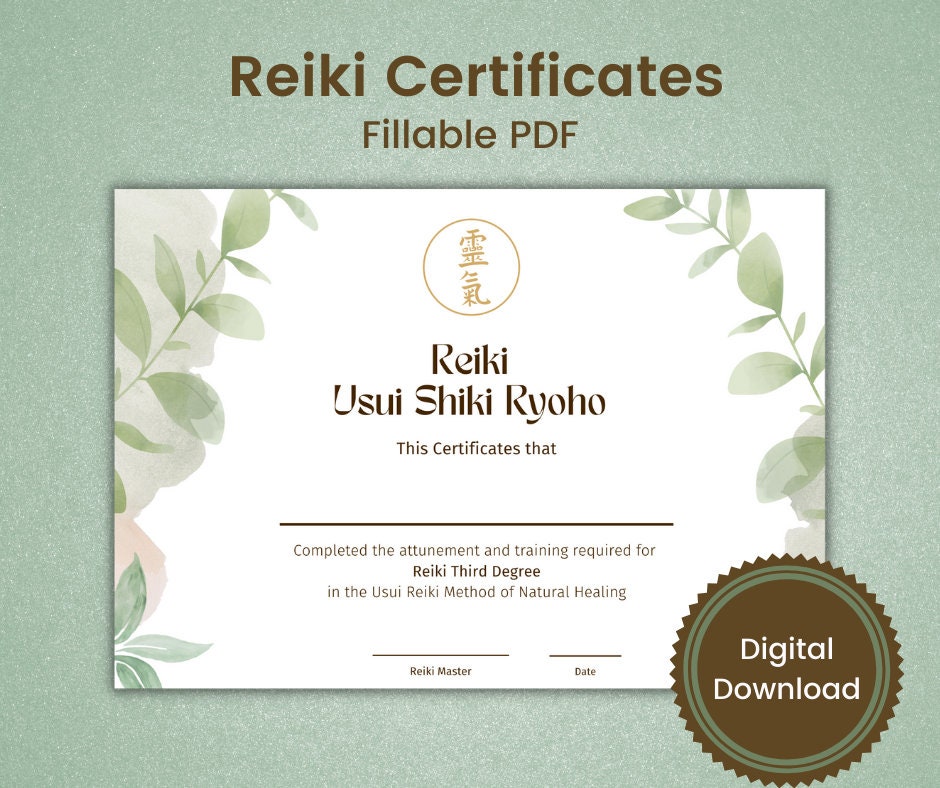 Reiki Certificates - Levels I, II, III and Master, Editable PDF, Reiki ...