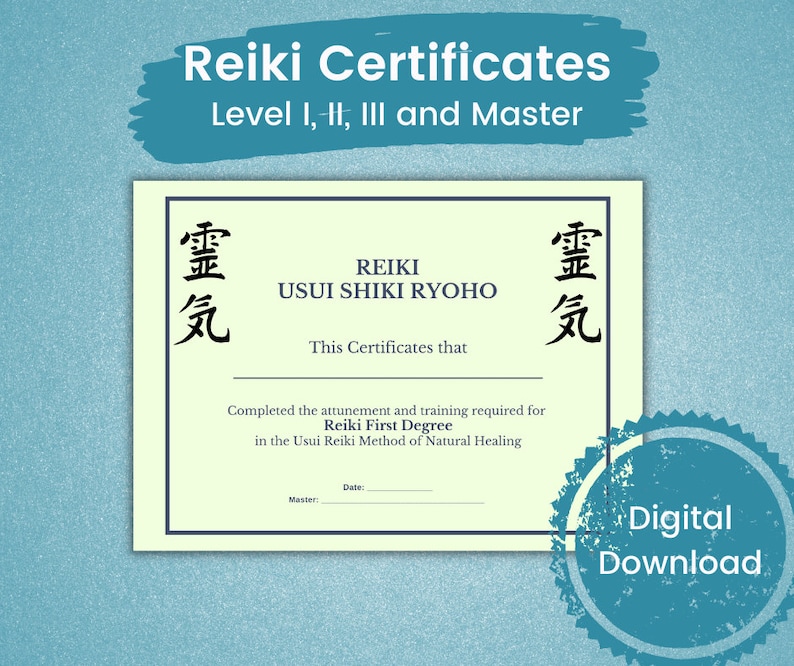 Reiki Certificates - Levels I, II, III and Master, Editable PDF, Reiki ...