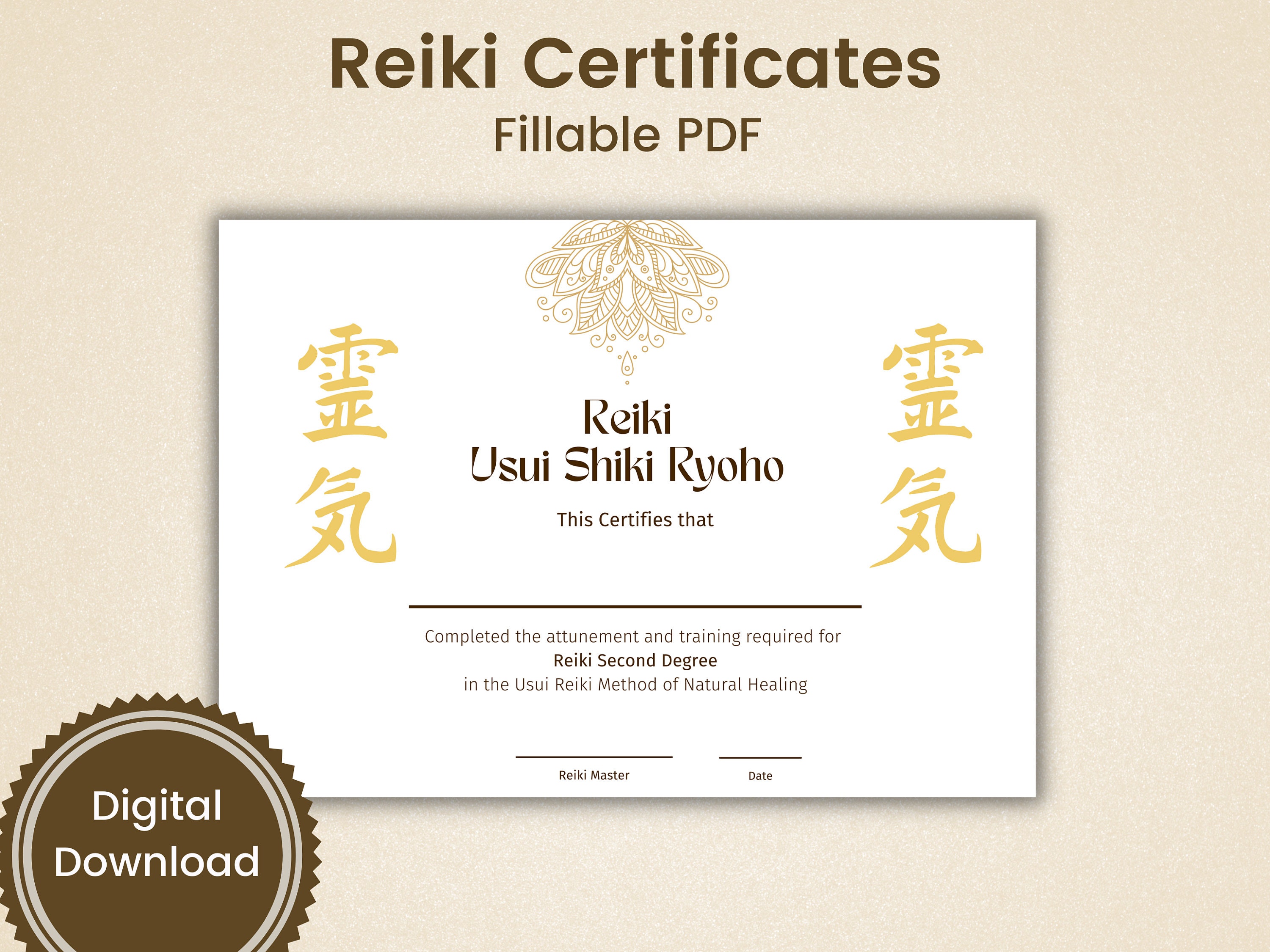 Reiki Certificates Levels I, II, III and Master, Editable PDF, Reiki ...