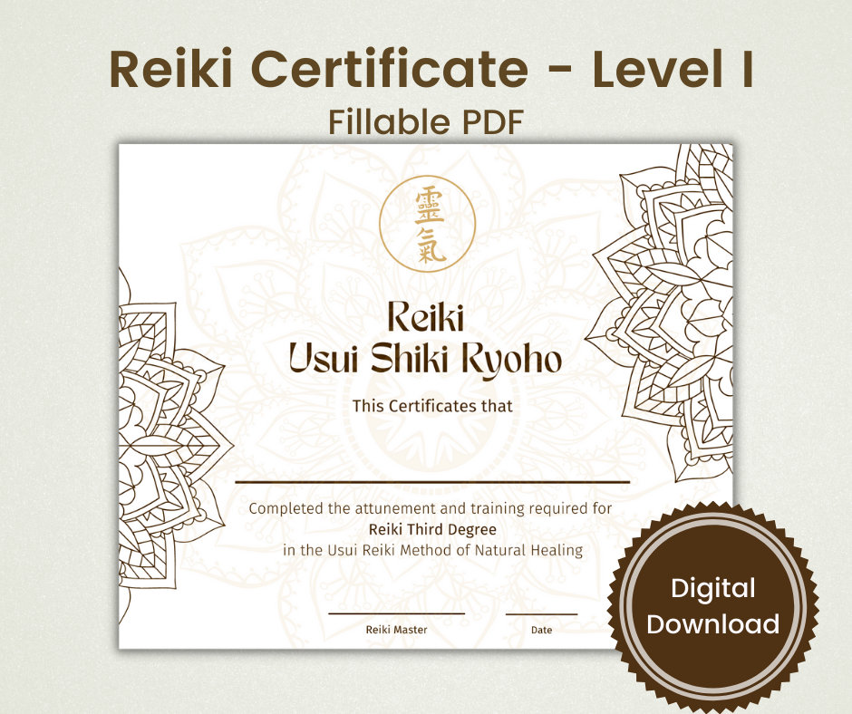 Reiki Certificates - Levels I, II, III and Master, Editable PDF, Reiki ...